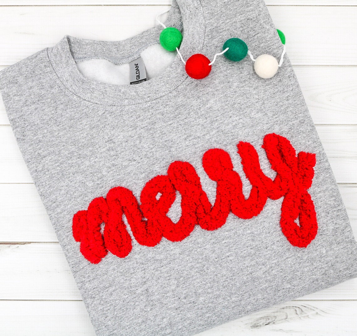 ADULT Merry Sweatshirt With Chunky Chenille Yarn - Etsy