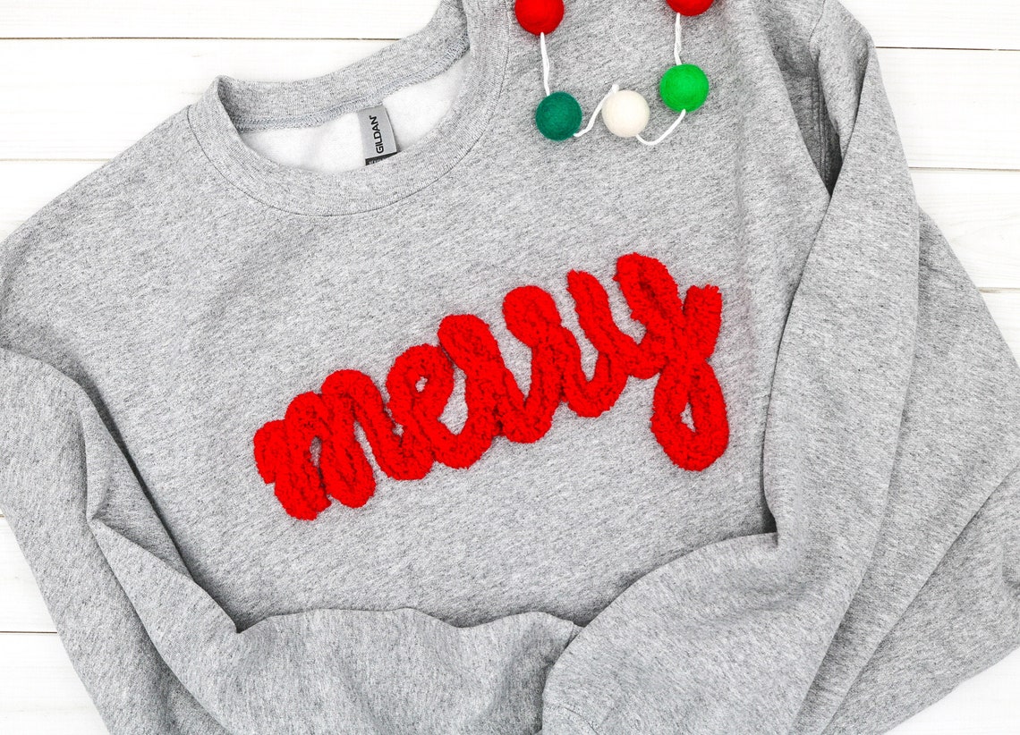 ADULT Merry Sweatshirt With Chunky Chenille Yarn - Etsy