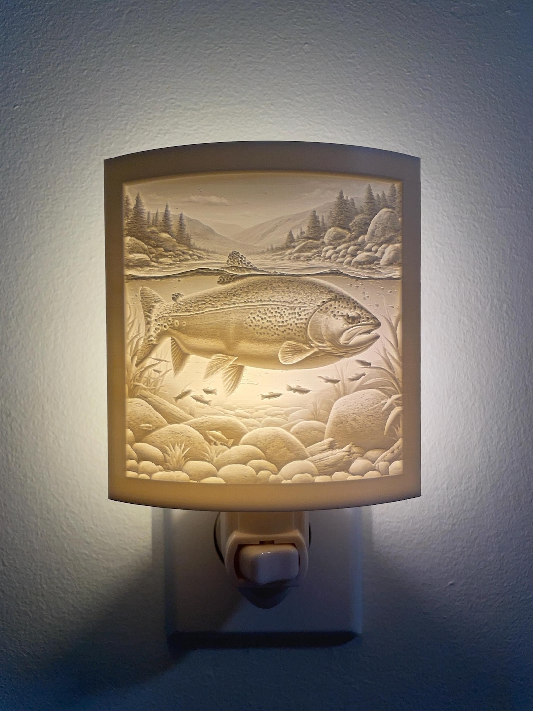 Premium 3D Printed Trout in the Stream Lithophane Night Light - Fishing ...