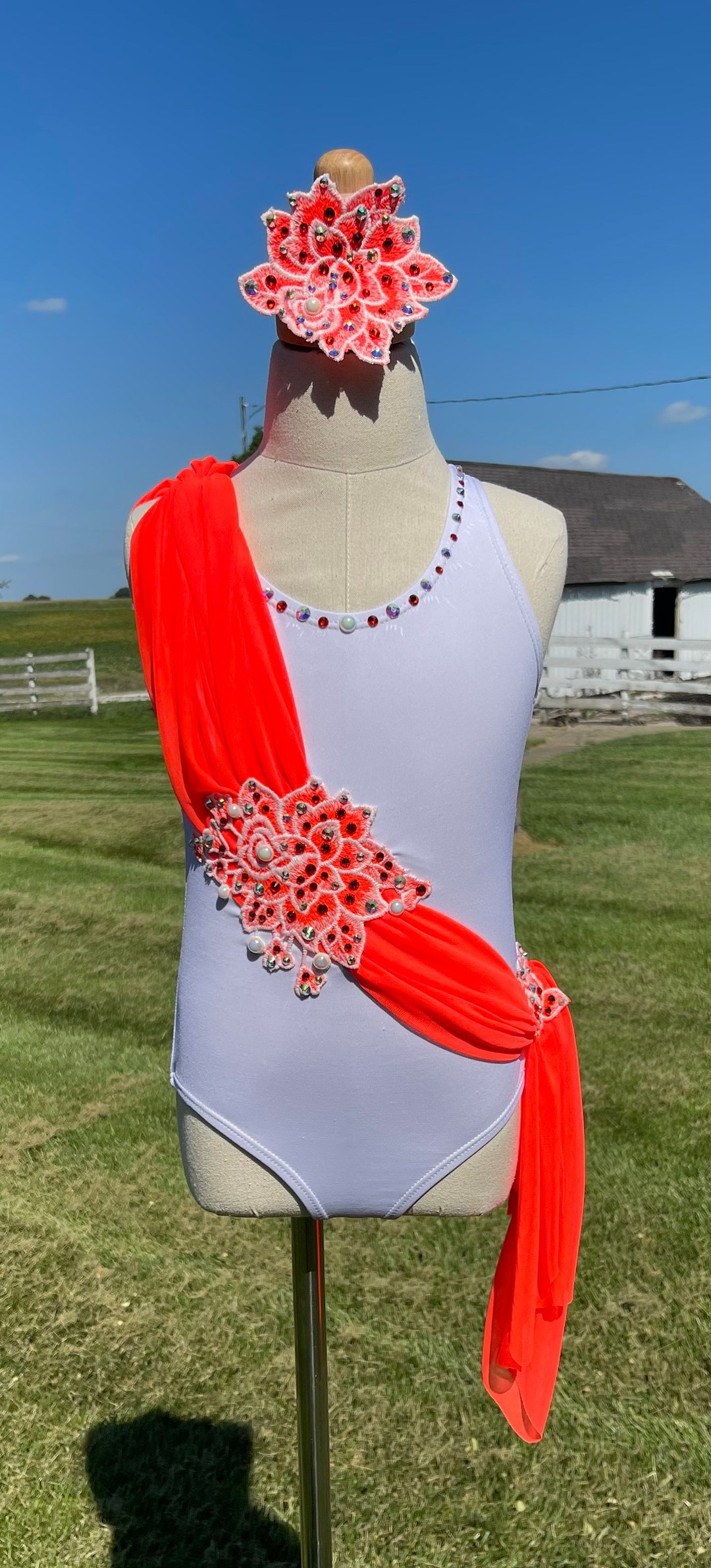 Ready To Ship Semi Custom Girls Dance Costume White And Orange Etsy