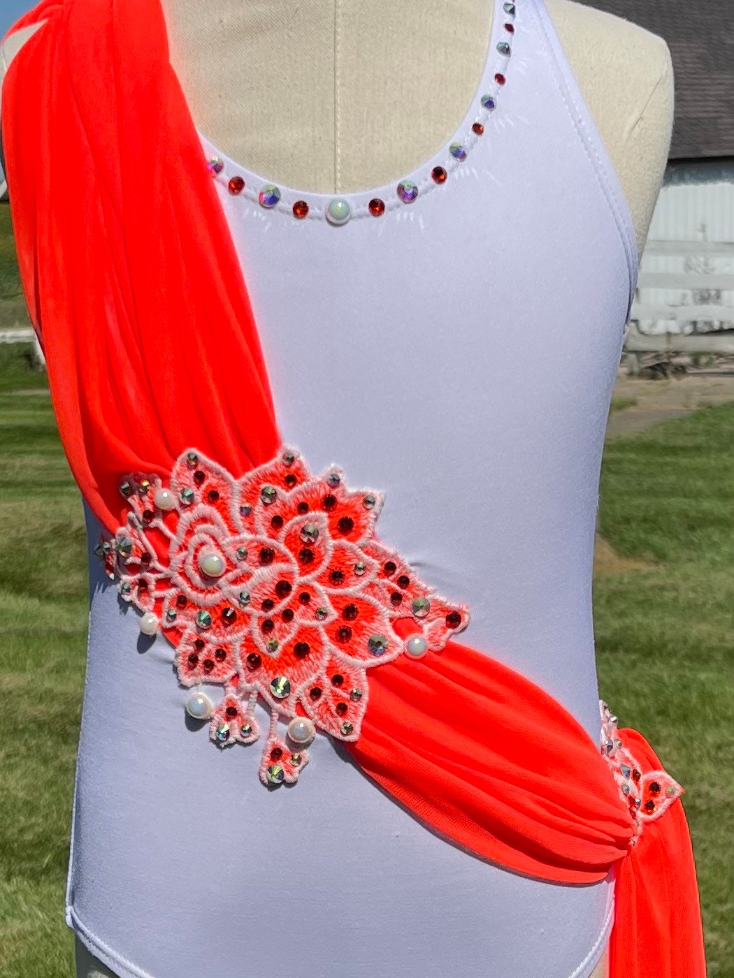 Ready To Ship Semi Custom Girls Dance Costume White And Orange Etsy