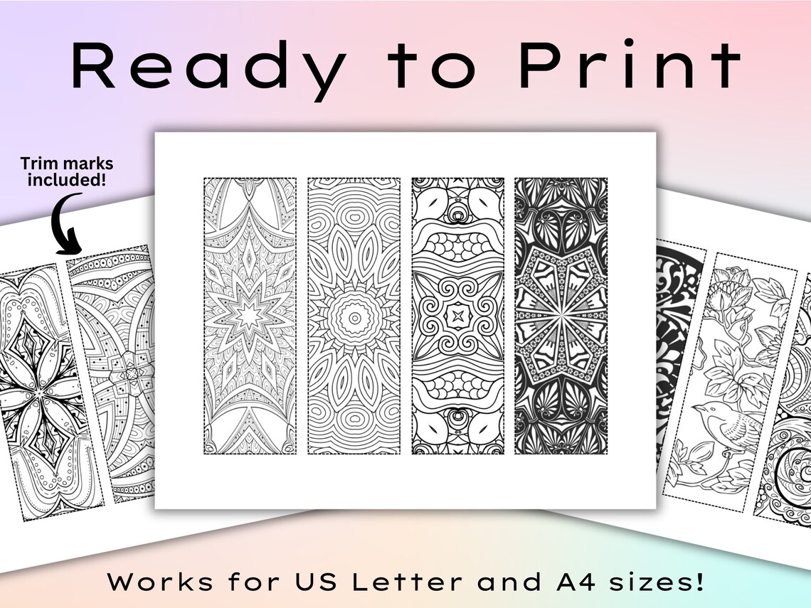Personalized Ready-to-color Bookmarks, Mandala Bookmarks, Abstract ...