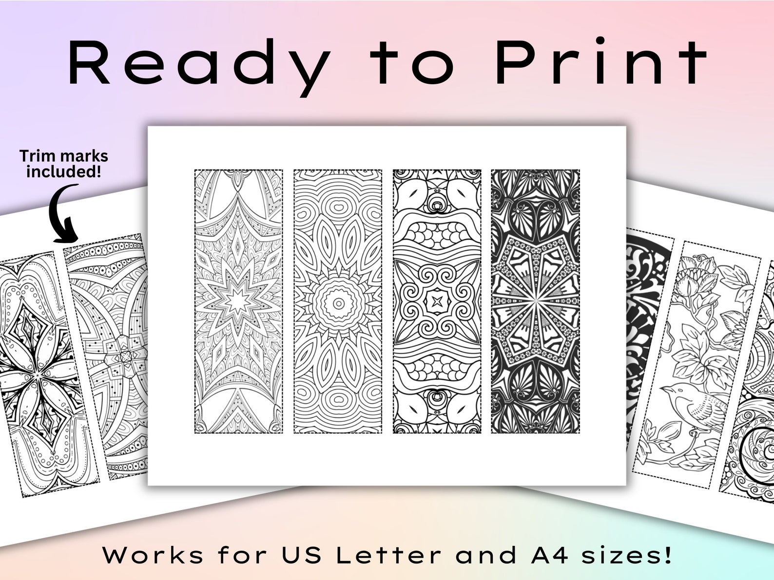 Personalized Ready-to-color Bookmarks, Mandala Bookmarks, Abstract ...