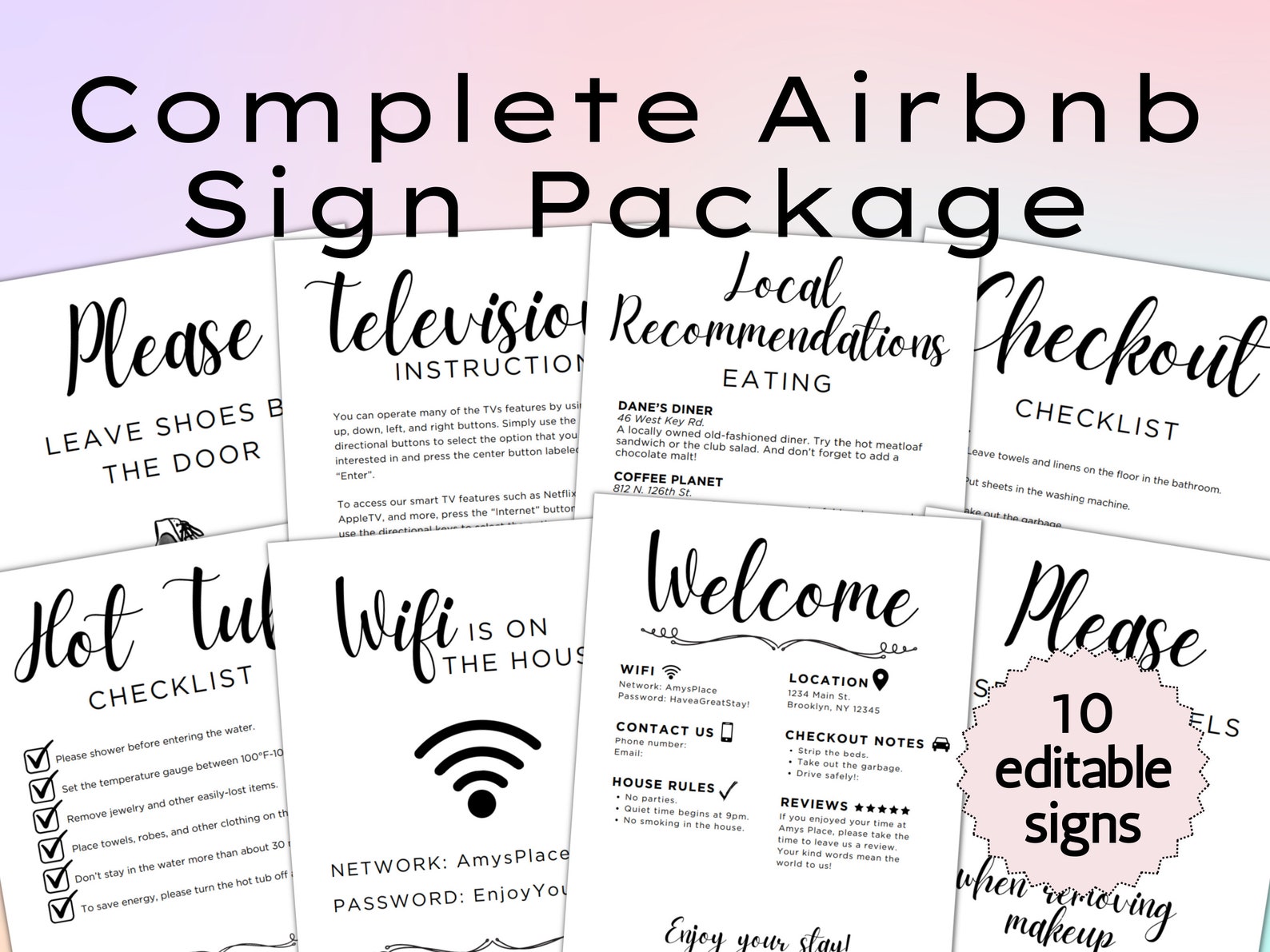 Complete Airbnb Sign Package, Airbnb Welcome Sign, Editable Canva ...