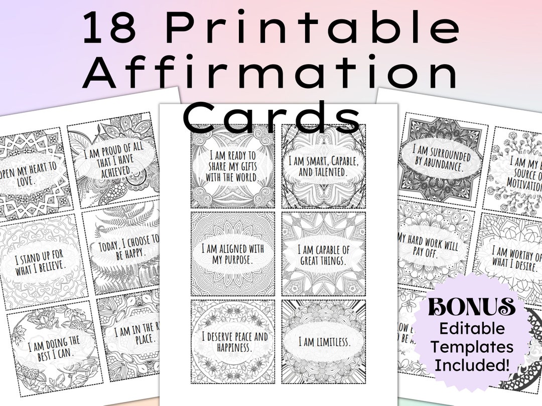 Inspirational Affirmation Cards Motivational Sayings Ready to Color ...
