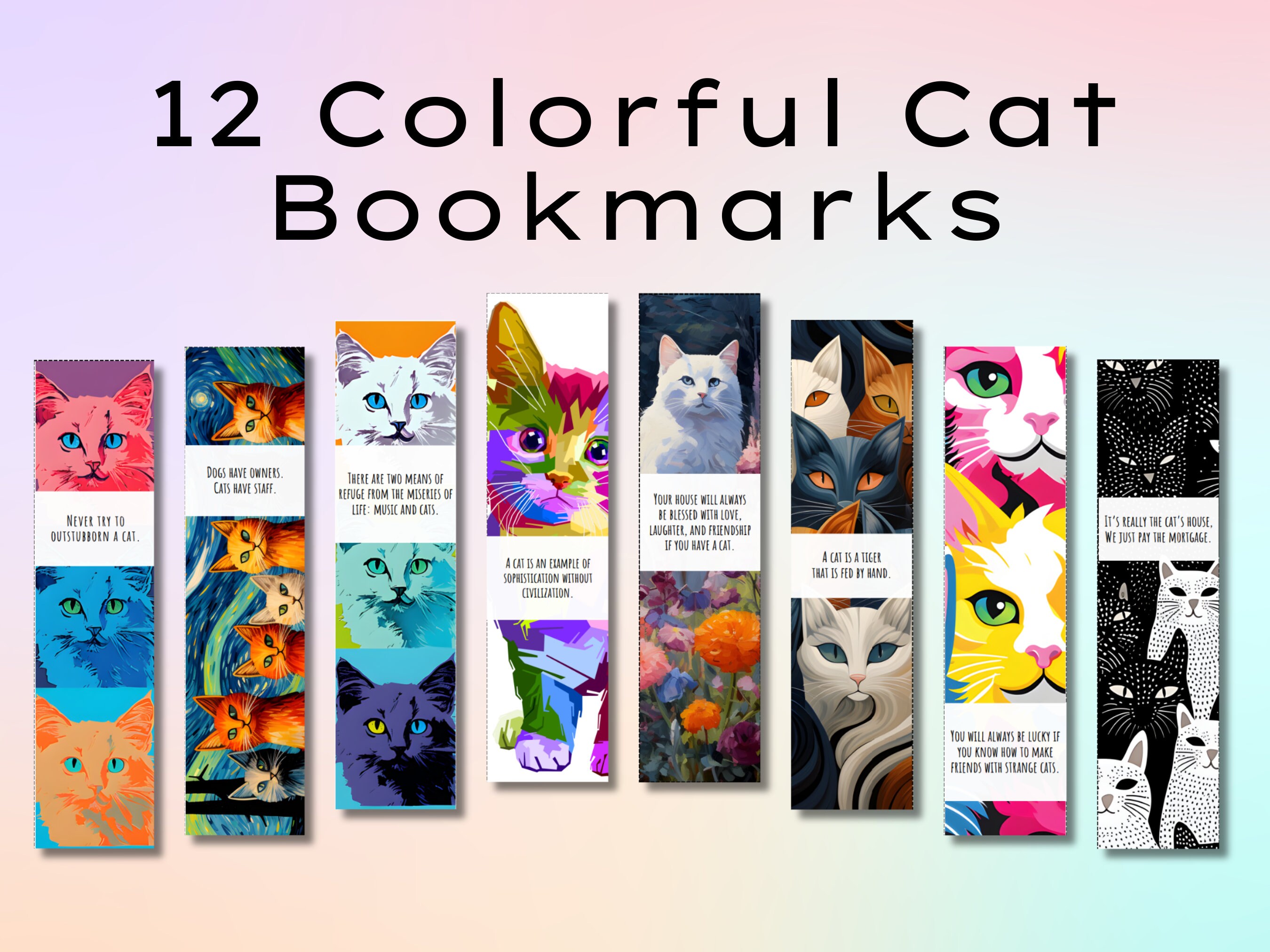 Printable Cat Bookmarks, Quirky Cats, Great Gift for Cat Lover! Fun ...