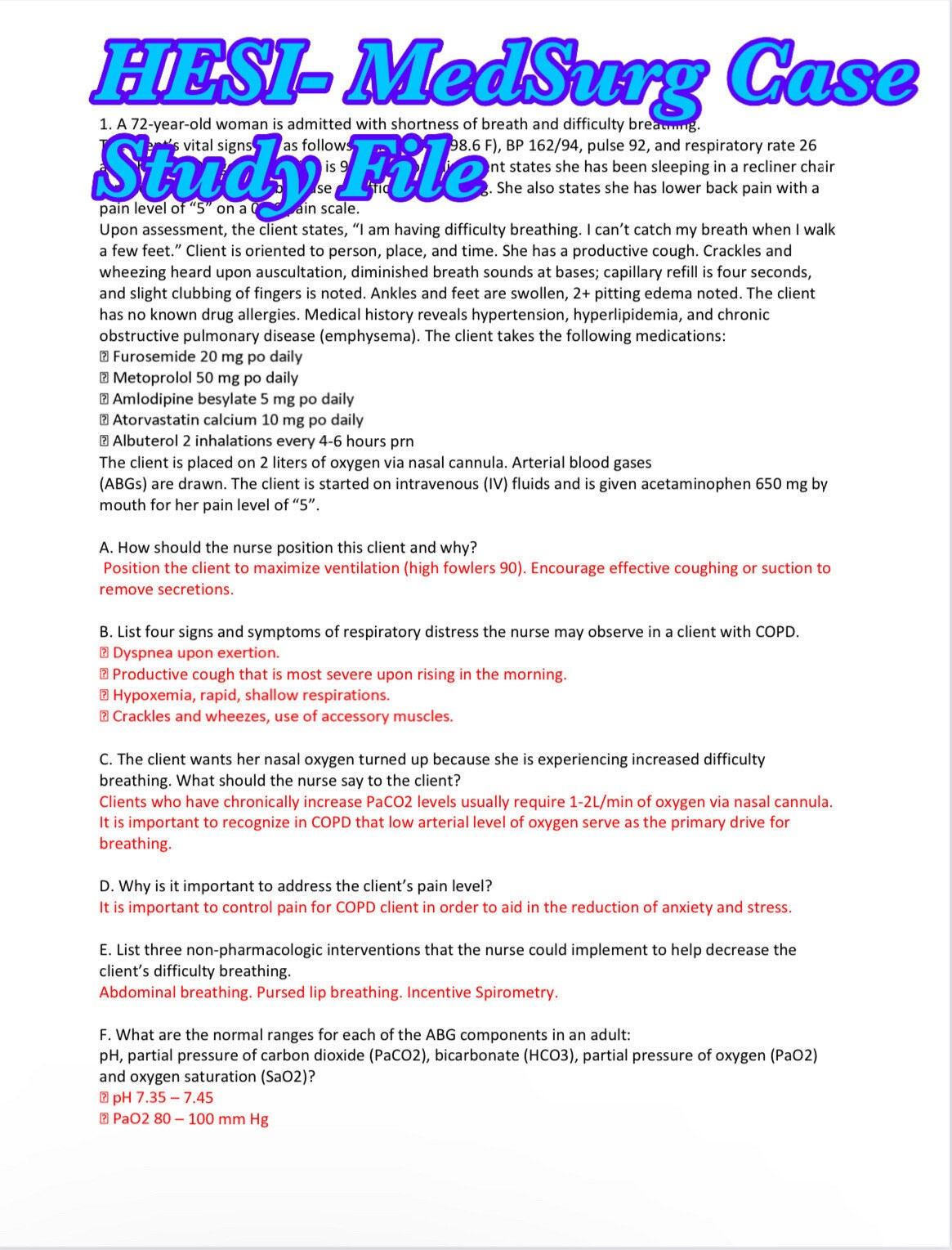 Hesi Case Study NGN Medsurg - Etsy