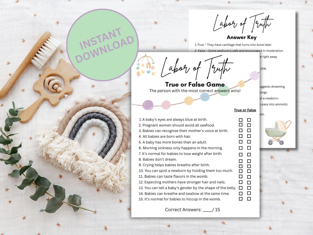 Baby Shower True or False Game Printable | Fun Baby Trivia With Answer ...