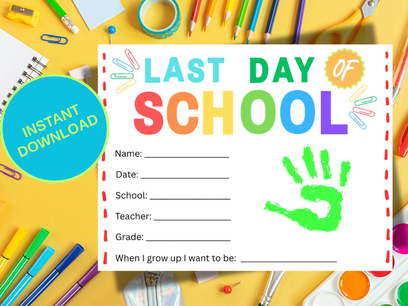 End of School Year Printable Questionnaire & Handprint Art | Keepsake ...
