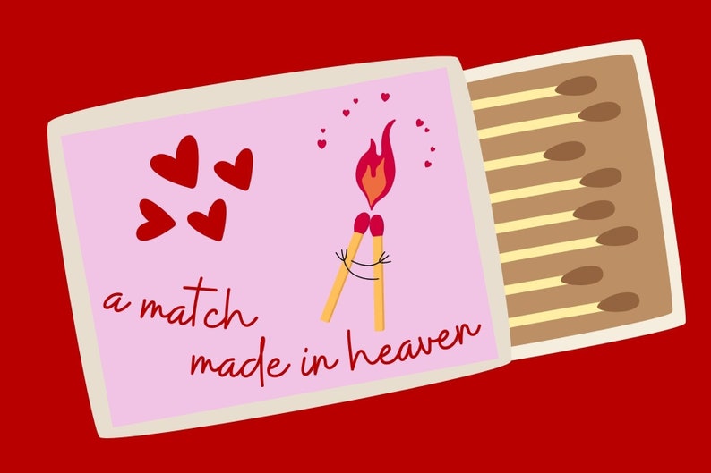 A Match Made in Heaven Digital Valentines Day Printable Postcard, JPEG ...