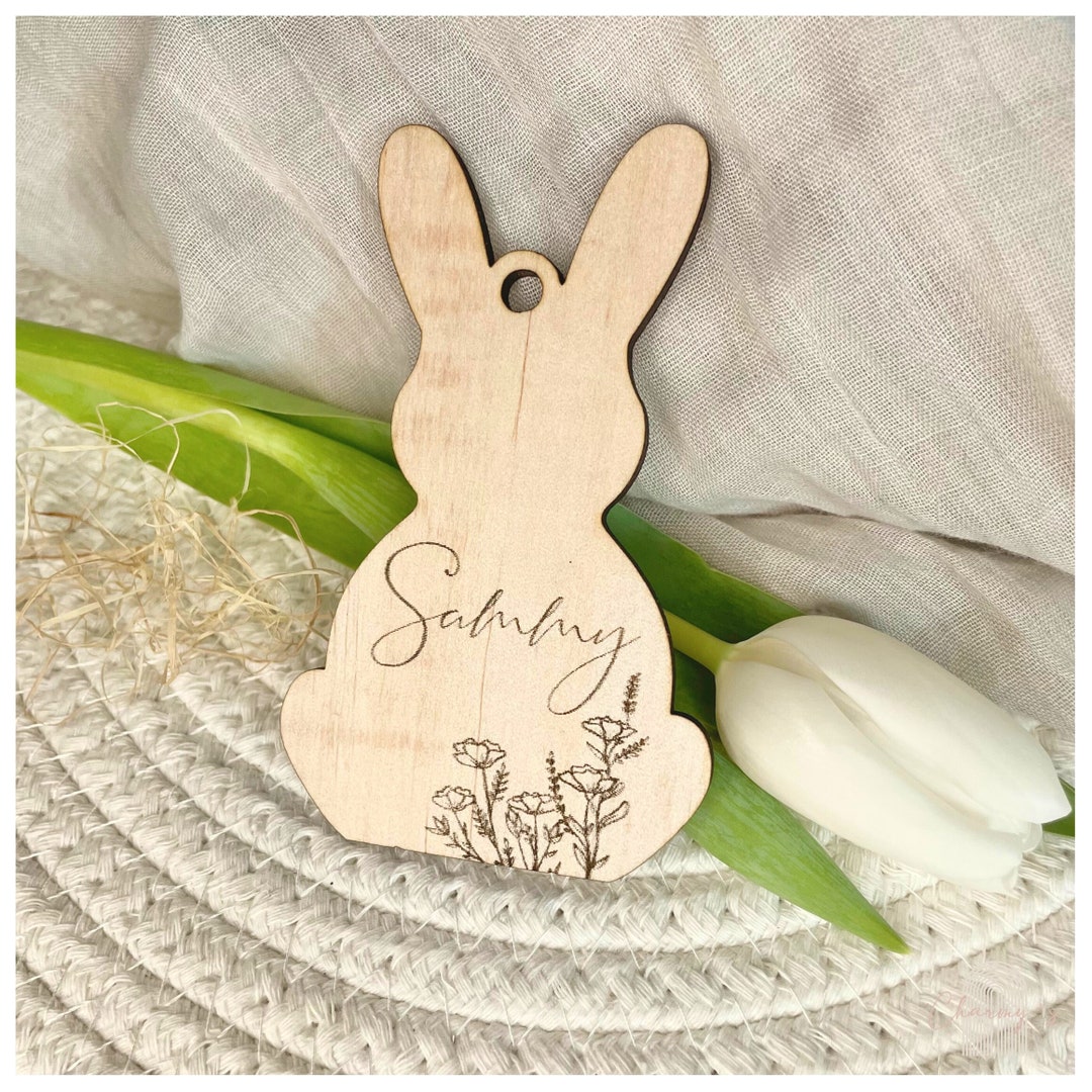 Wooden Easter Pendant With Name Easter Bunny With Dried Flowers ...
