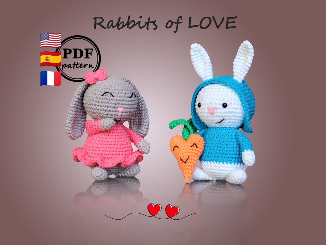 Crochet Pattern, Rabbits of Love Amigurumi Valentine's Day Digital ...