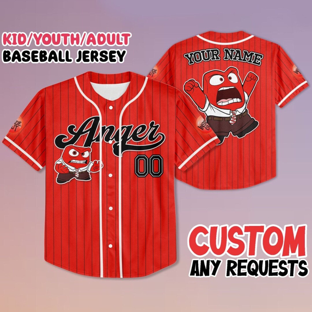 Custom Disney Inside Out Anger Baseball Jersey, Anger Jersey Kids ...