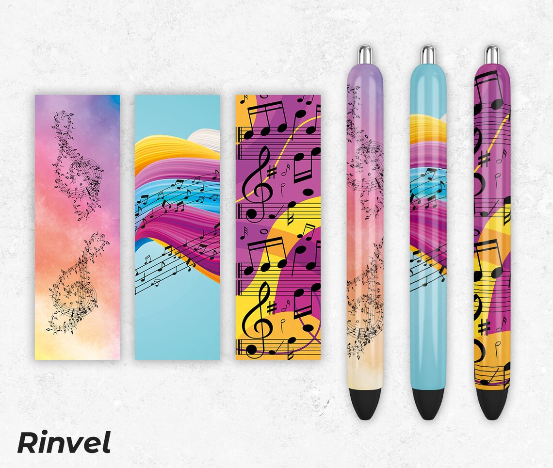 Music Notes Pen Wraps PNG Sublimation Designs Waterslide Epoxy - Etsy