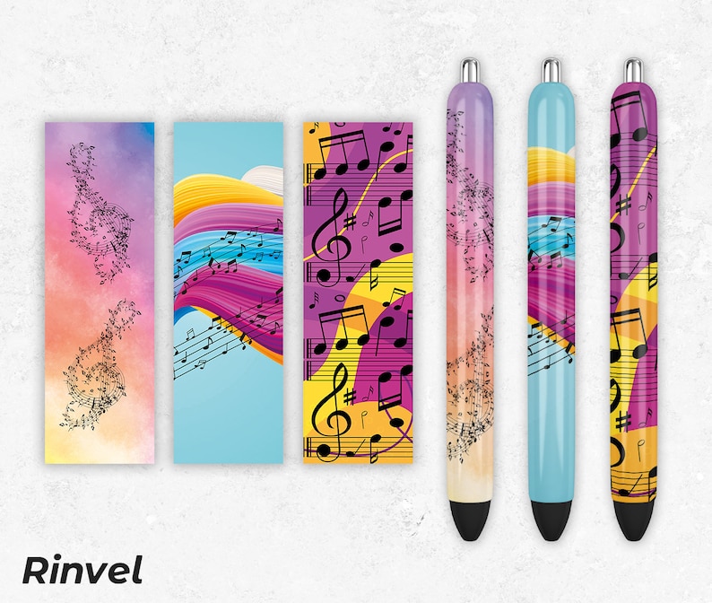 Music Notes Pen Wraps PNG Sublimation Designs Waterslide Epoxy Pen ...