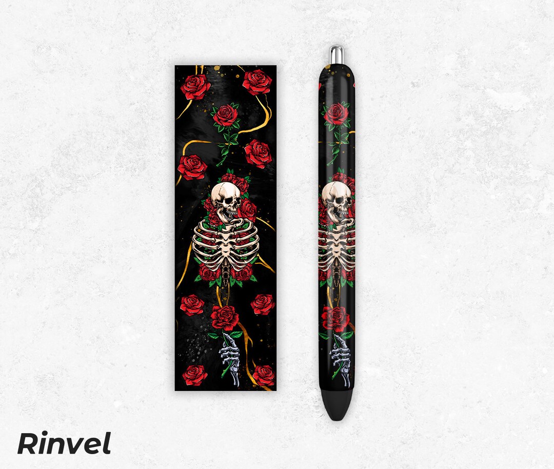 Pen Wraps PNG, Skeleton and Red Roses Pen Wraps Sublimation Designs ...