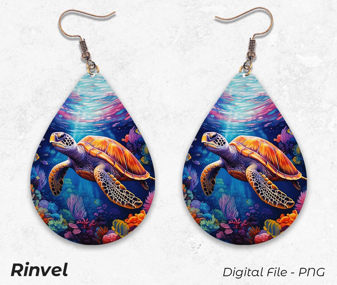 Ocean Turtle PNG, Turtle Earrings, Teardrop Earrings Design, Digital ...