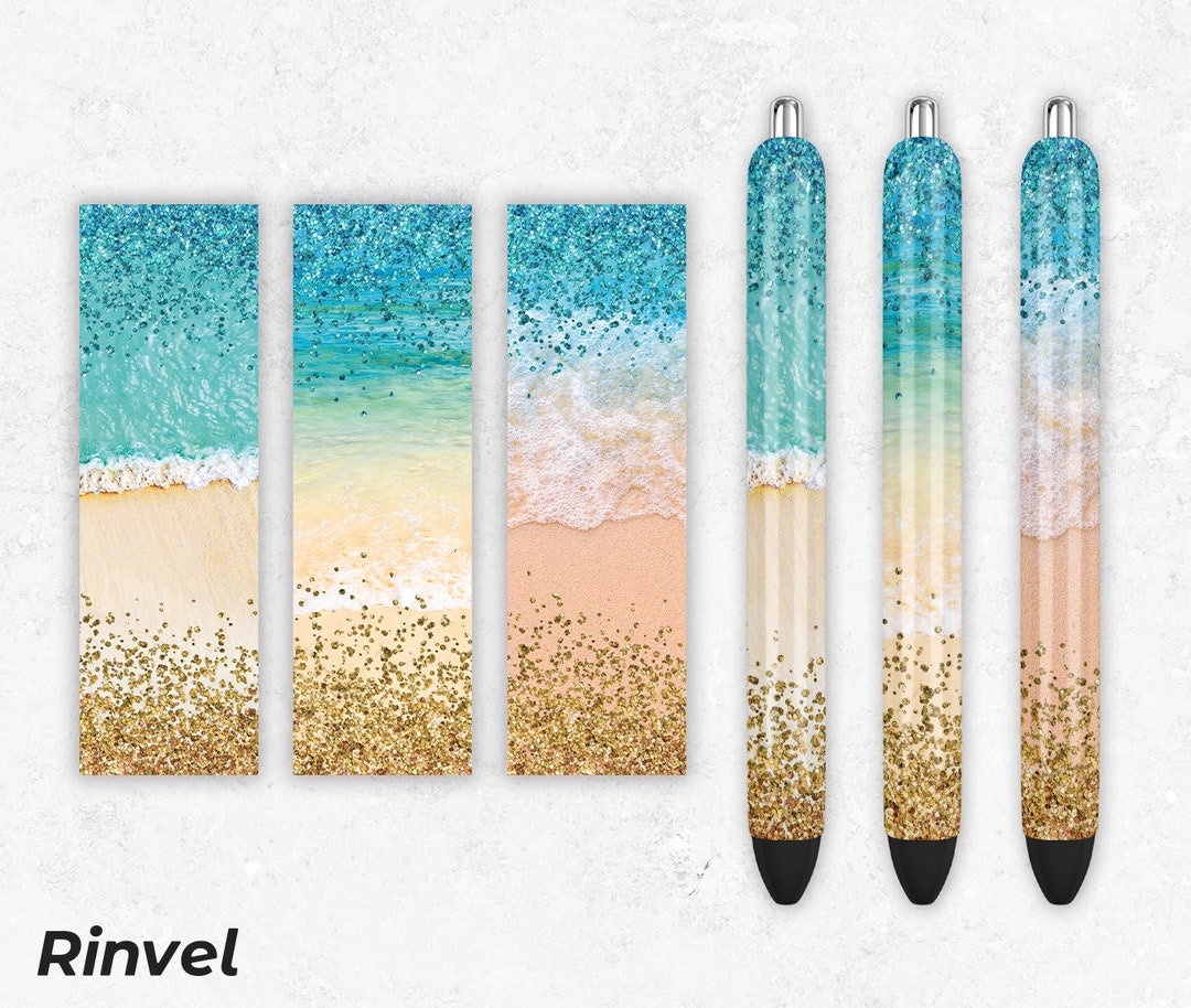 Pen Wraps PNG, Beach Glitter Pen Wraps Sublimation Designs, Waterslide ...
