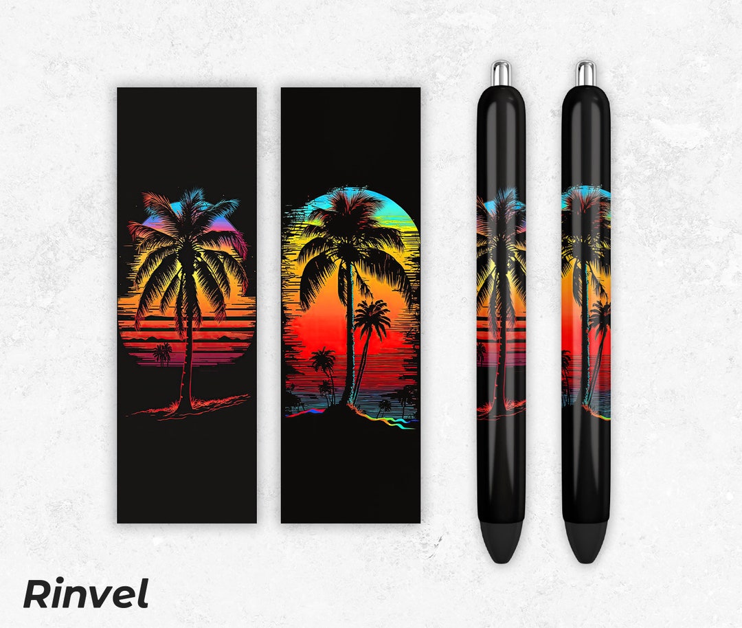 Neon Sunset Palm Tree Pen Wrap, Pen Sublimation Template, Digital ...