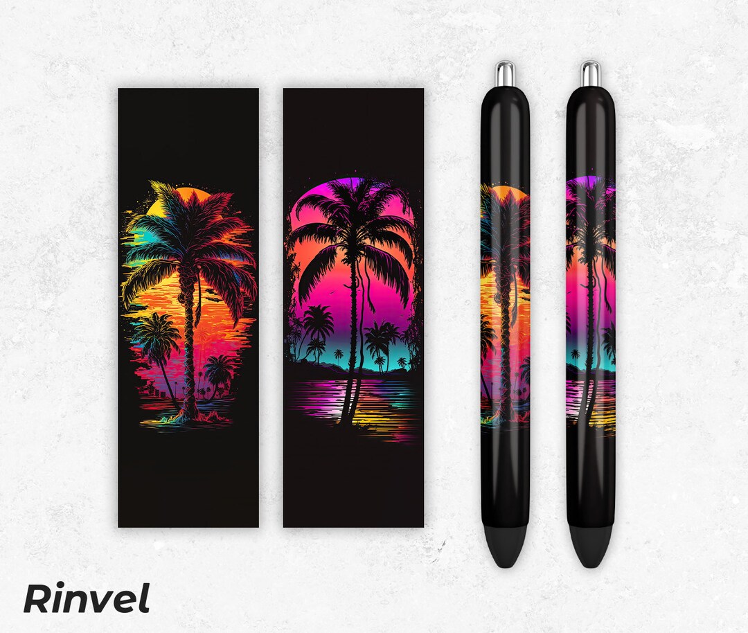 Neon Sunset Palm Tree Pen, Pen Sublimation Template, Pen Wrap, Digital ...