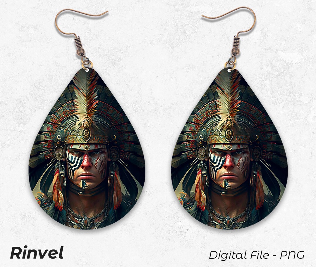 Aztec Warrior Earrings, Teardrop Earrings, Sublimation PNG, Digital ...