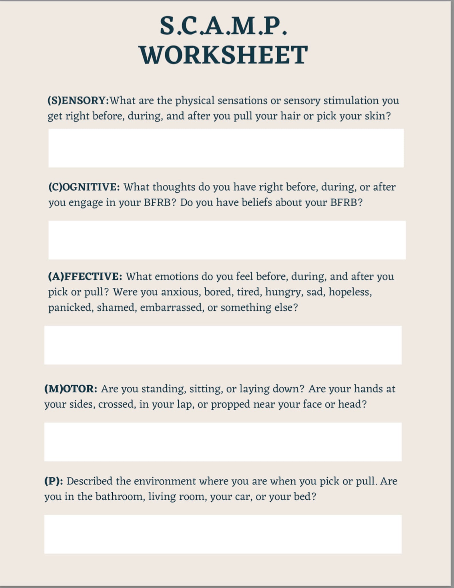 S.C.A.M.P Worksheet for OCD and BFRB | Therapy | Counseling | Worksheet ...