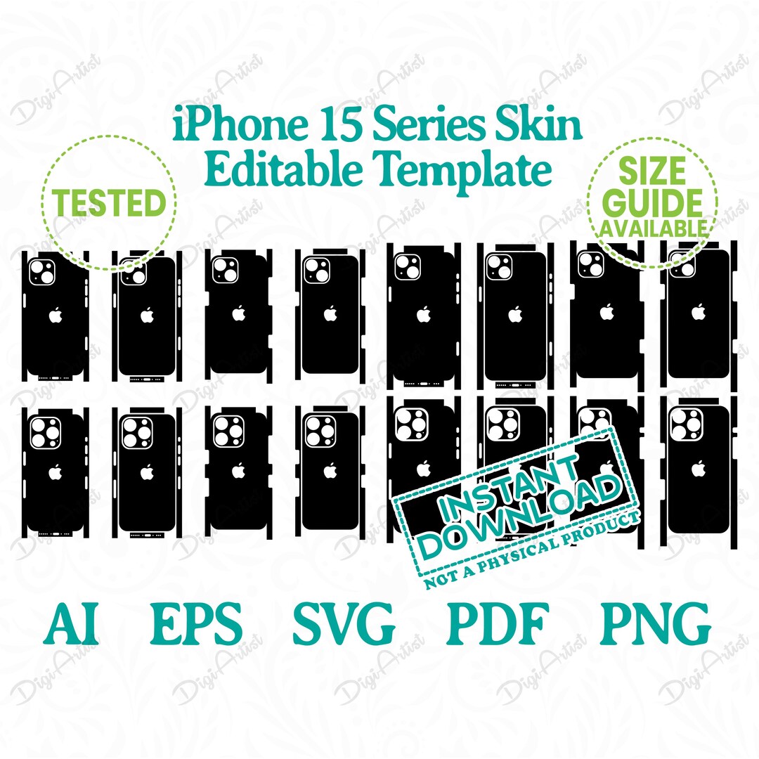IPhone 15 Series Skin Editable Template by Digiartist Store, Custom iPhone 15 Pro Max Printable ...