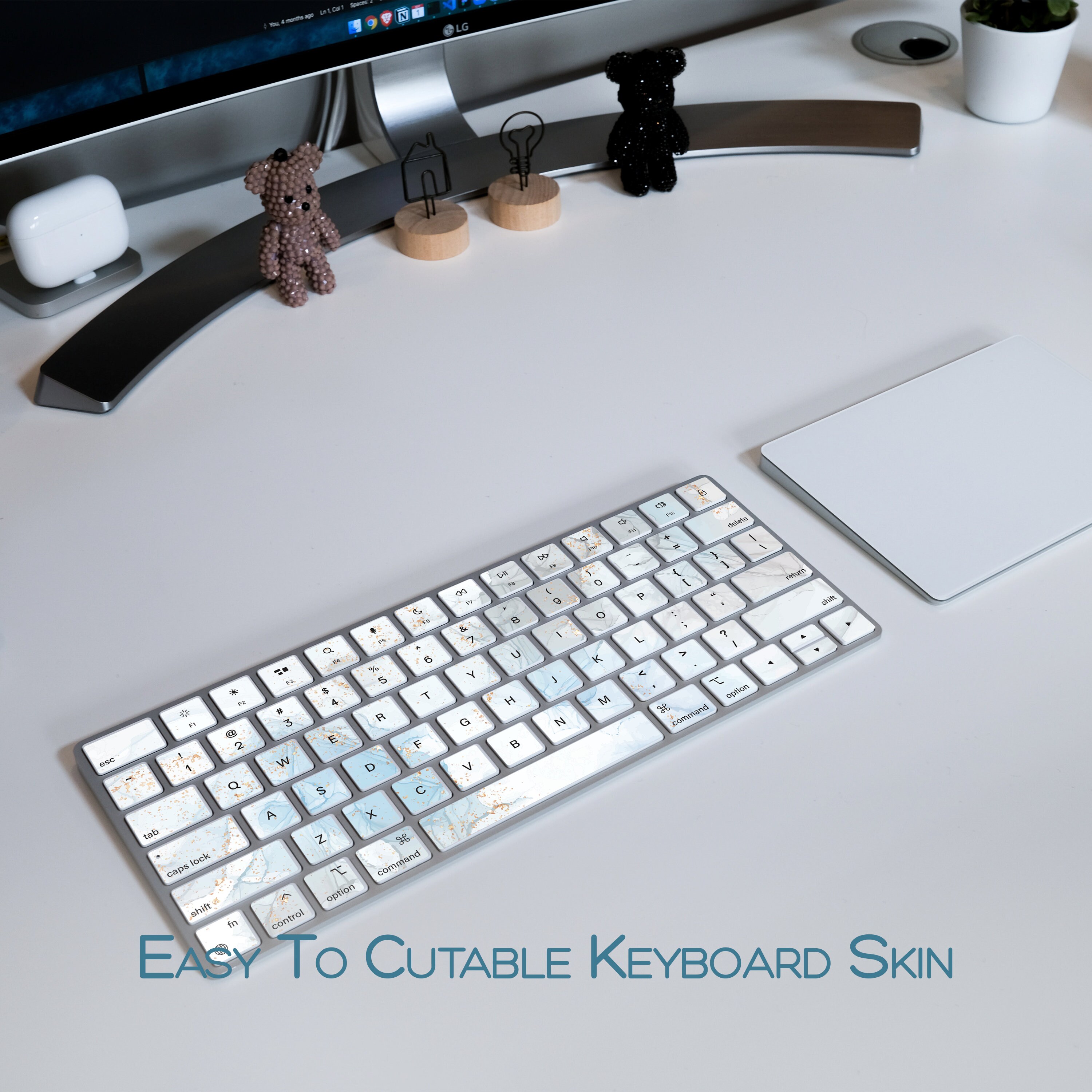 Magic Keyboard Skin Apple Keyboard Stickers, White Marble Custom ...