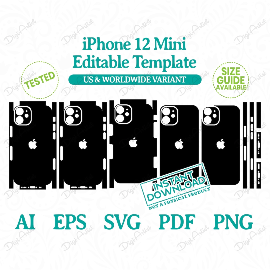 IPhone 12 Mini Skin Editable Template by Digiartist Store, iPhone 12 ...