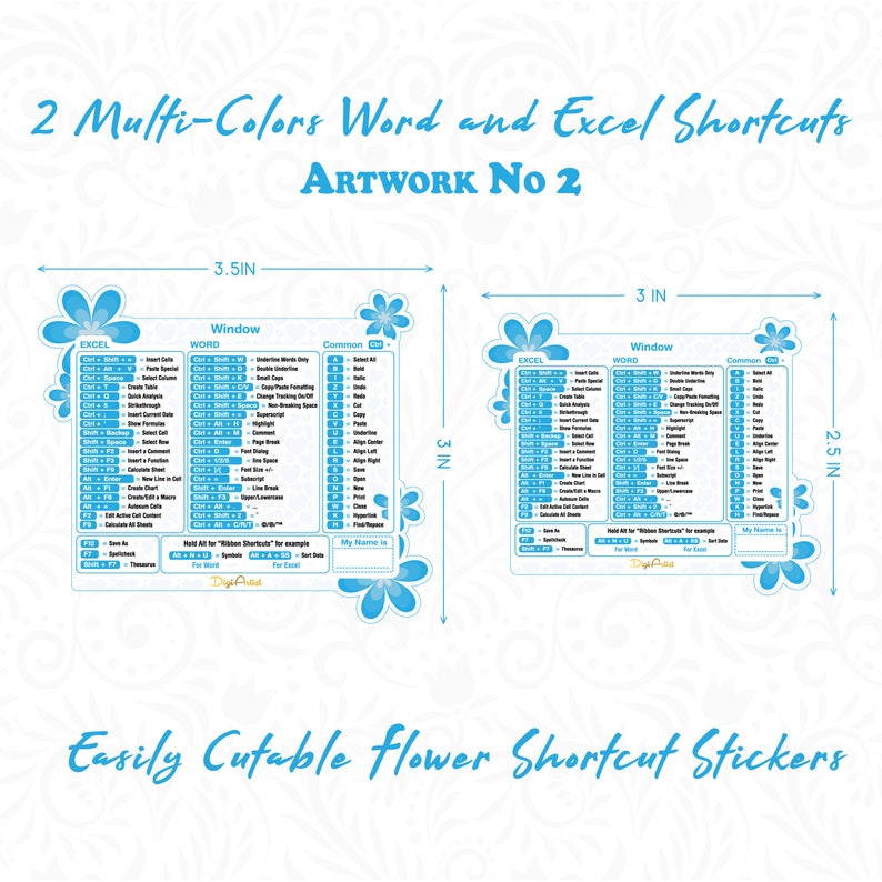 Word and Excel Shortcut Stickers in 2 Multi-colors and Sizes Flower ...