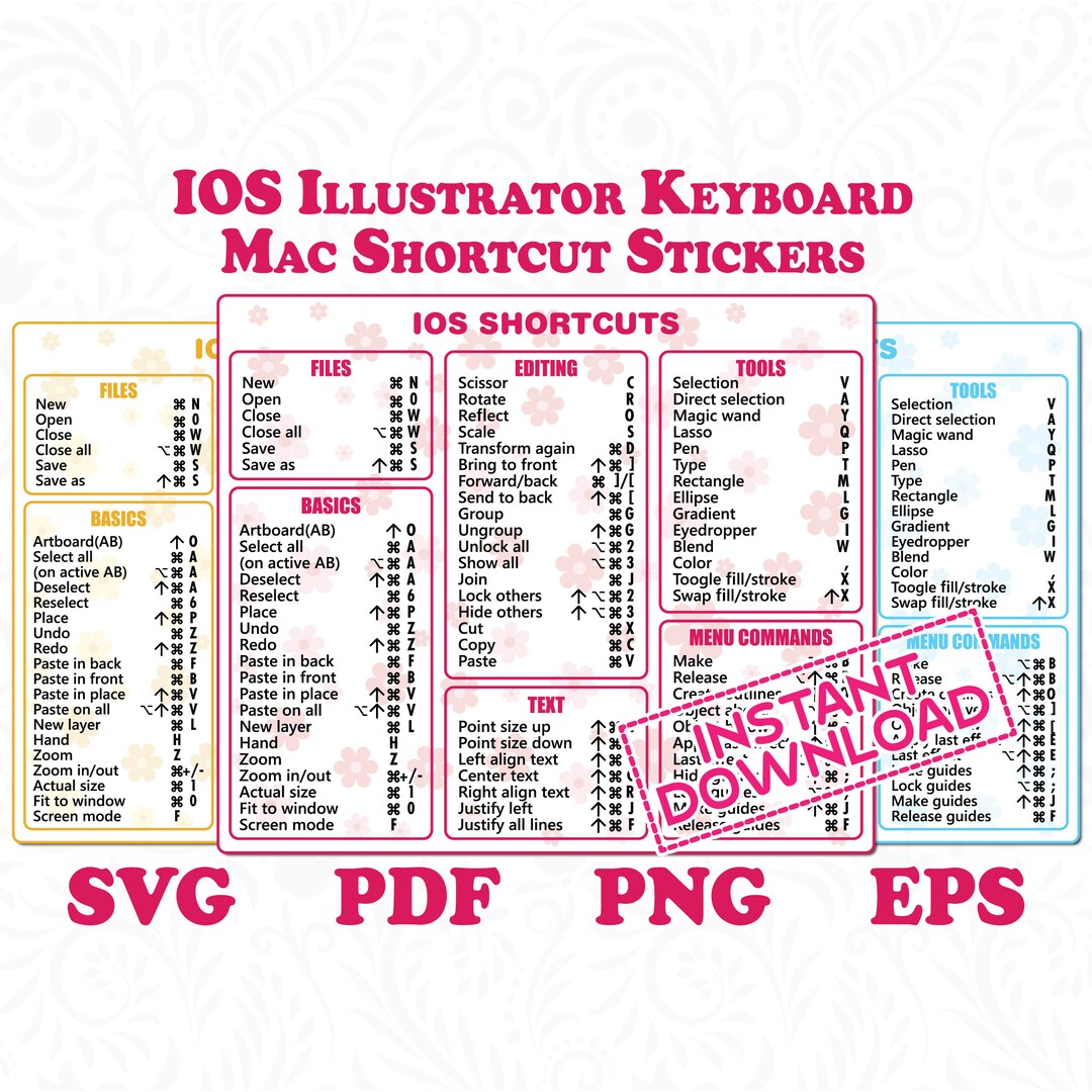 Ios Illustrator Keyboard Mac Shortcut Stickers in 3 Multi-color Cute ...