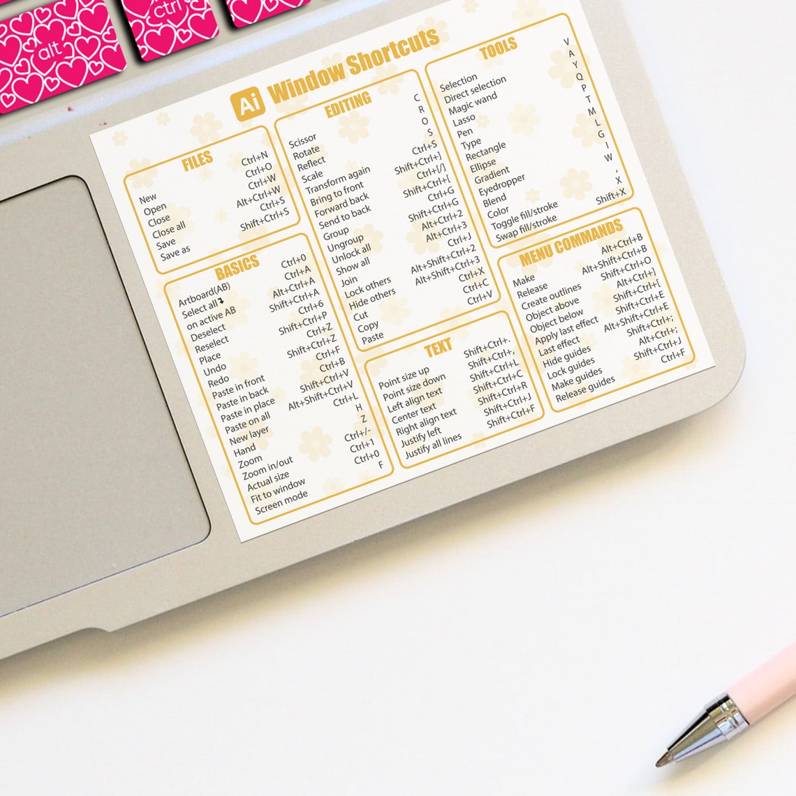 Window Illustrator Shortcut Stickers in 3 Multi-color Cute Keyboard ...