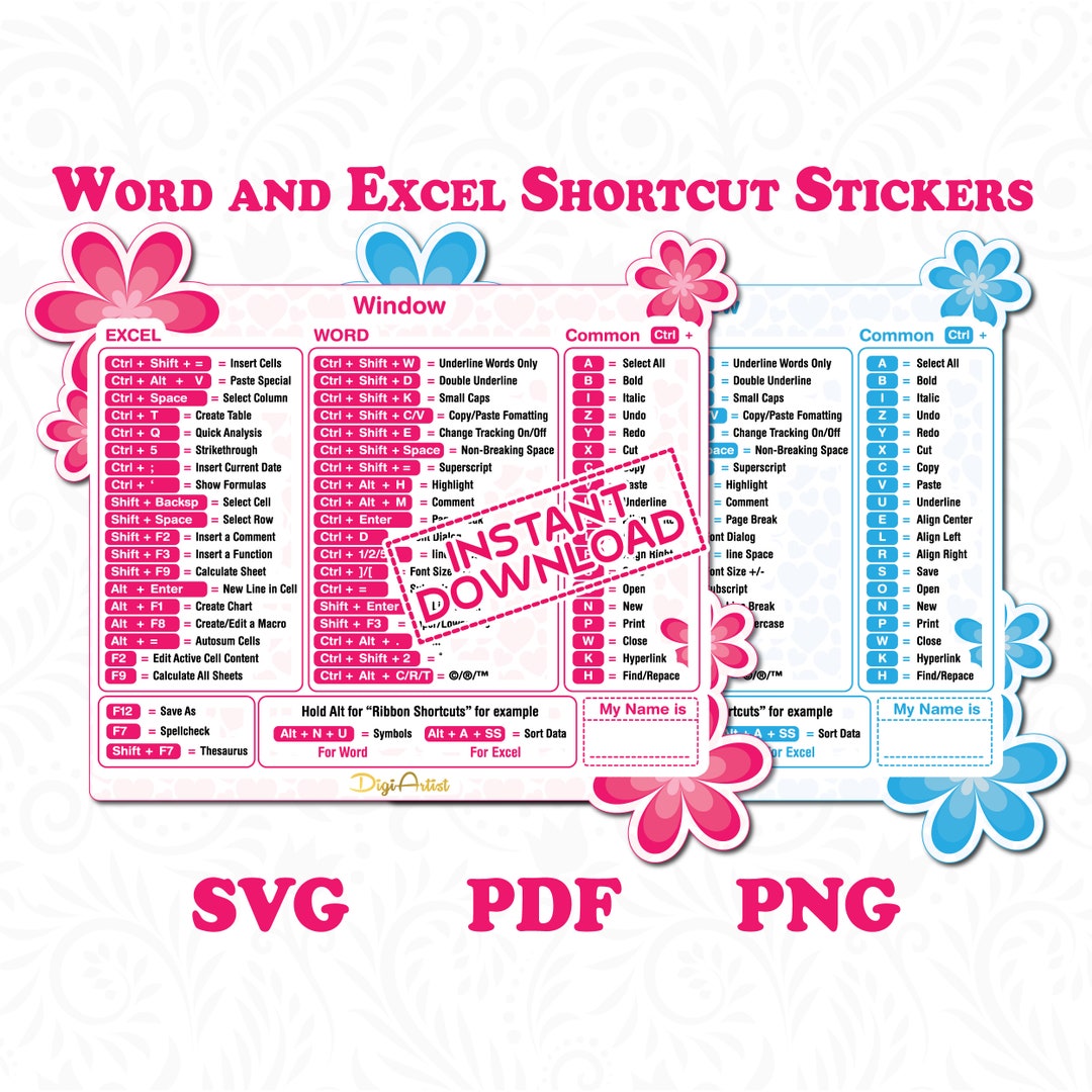 Word and Excel Shortcut Stickers in 2 Multi-colors and Sizes Flower ...