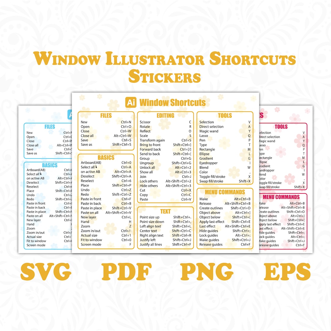 Window Illustrator Shortcut Stickers in 3 Multi-color Cute Keyboard ...