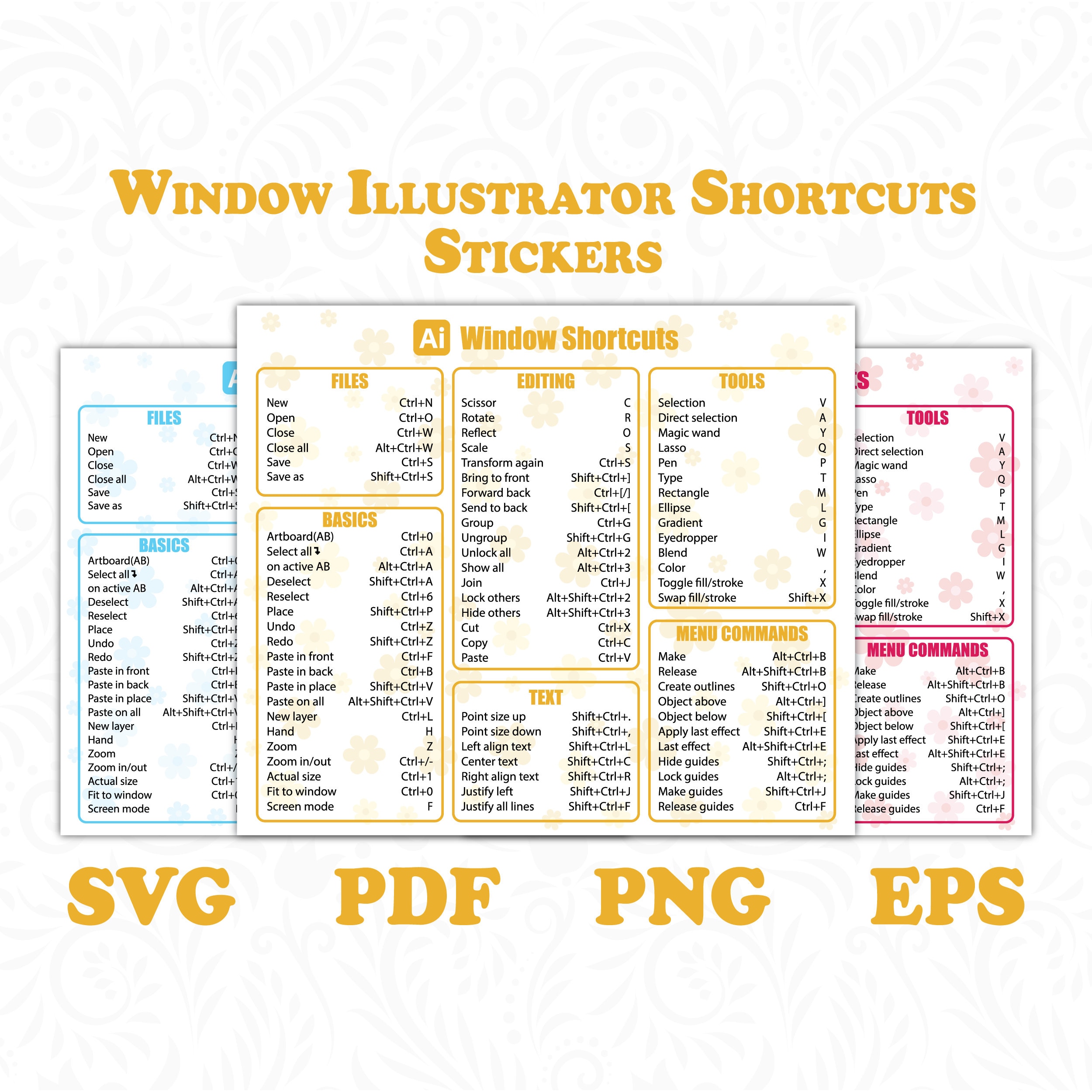 Window Illustrator Shortcut Stickers in 3 Multi-color Cute - Etsy