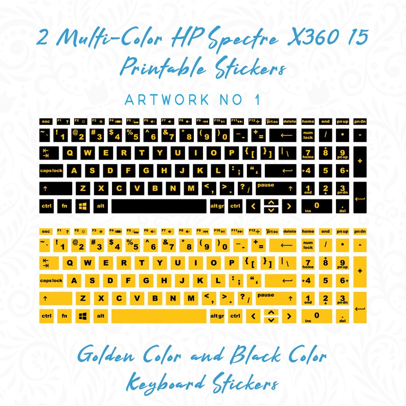 HP Spectre X360 15 Stickers in 8 Multi Keyboard Decal HP Spectre X360 ...