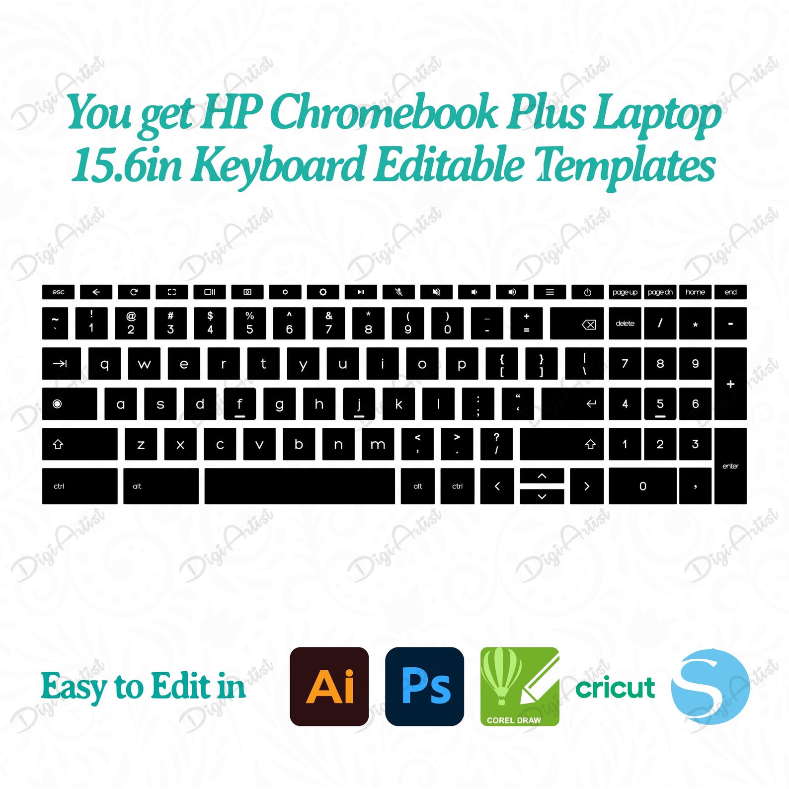 HP Chromebook Plus Laptop 15.6 Keyboard Editable Template by Digiartist ...