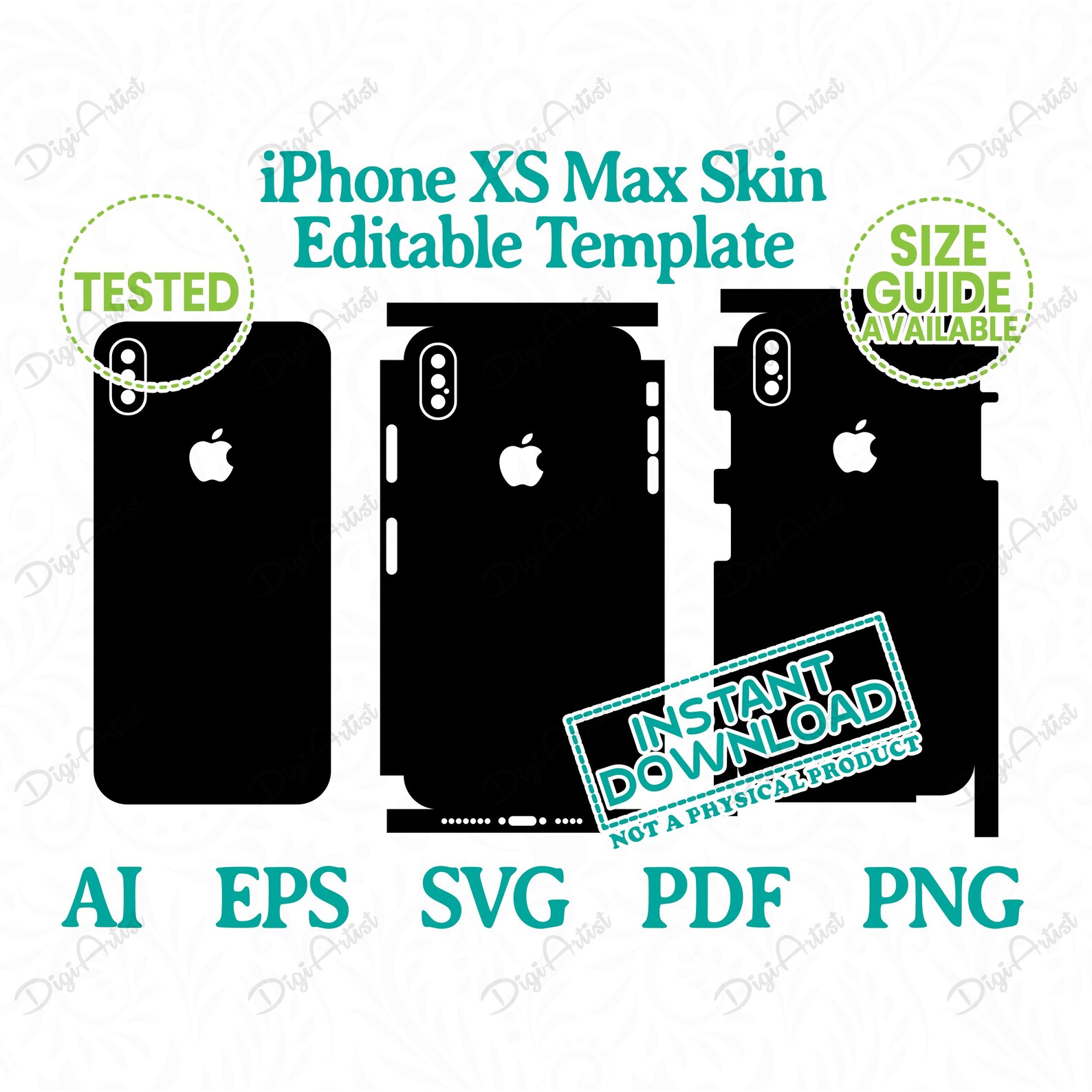 IPhone XS Max Skin Editable Template by Digiartist Store, iPhone XS Max ...