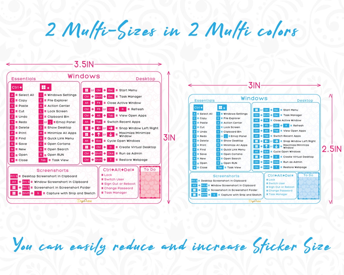Keyboard Shortcuts Printable Stickers, Window Shortcuts Decal Clipart ...