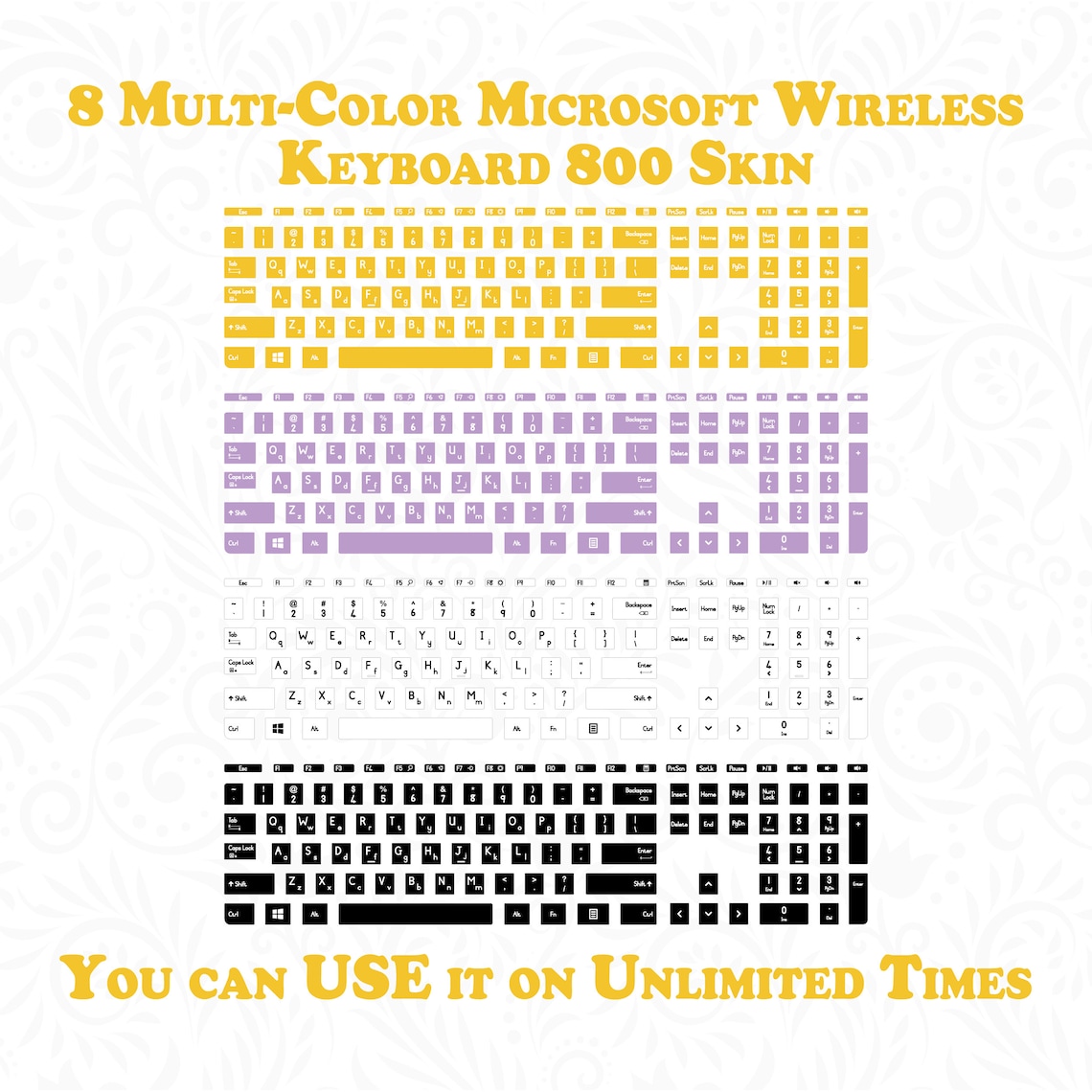 Microsoft Wireless Keyboard 800 Skins Set of 8 Multi-color Typing ...