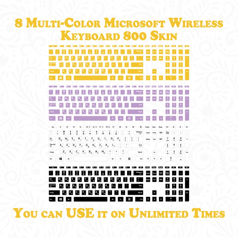 Microsoft Wireless Keyboard 800 Skins - Set of 8 Multi-color Typing ...