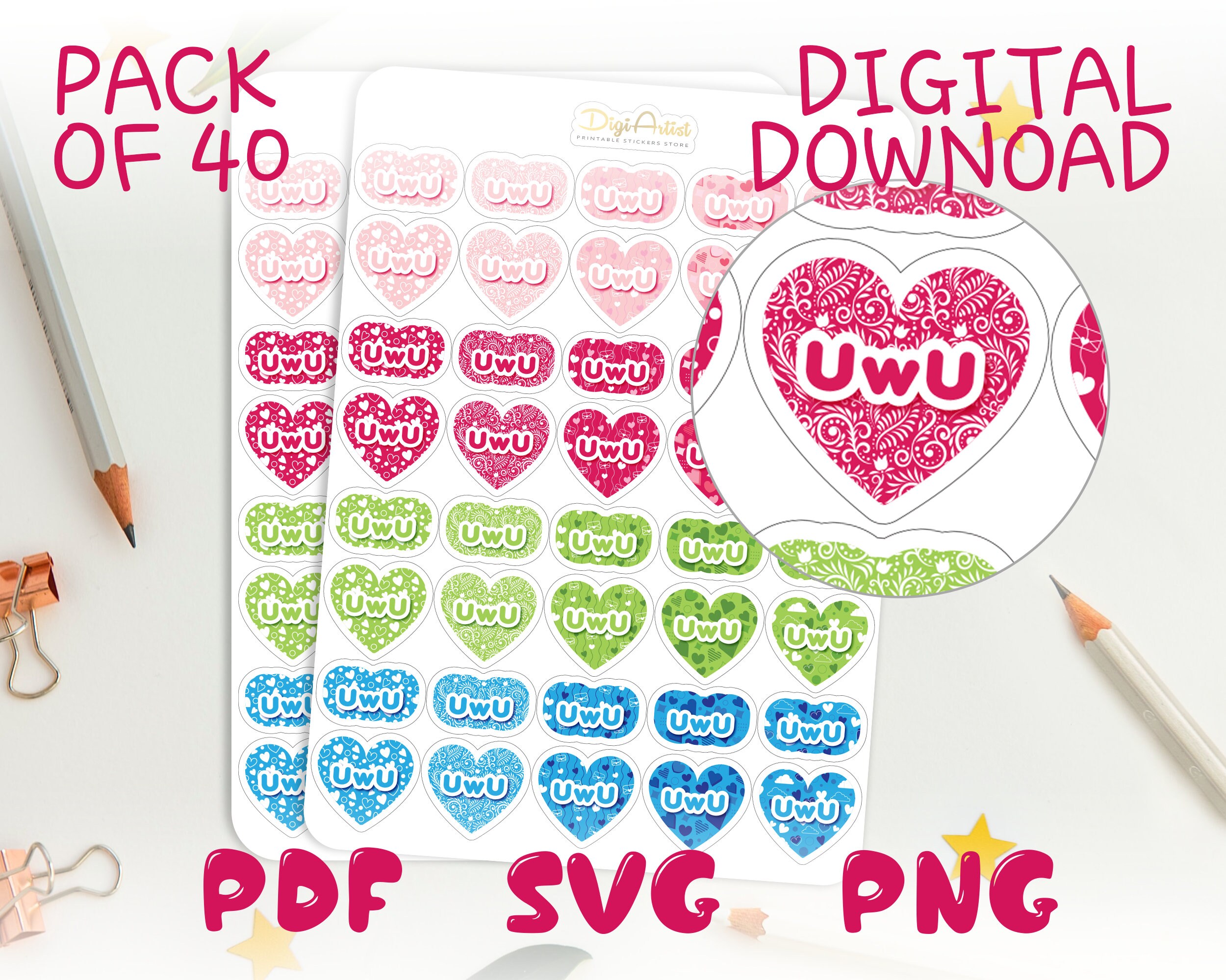 Uwu Kawaii Stickers in 40 Subuwu Decal Uwu Stickers, Instant Digital ...