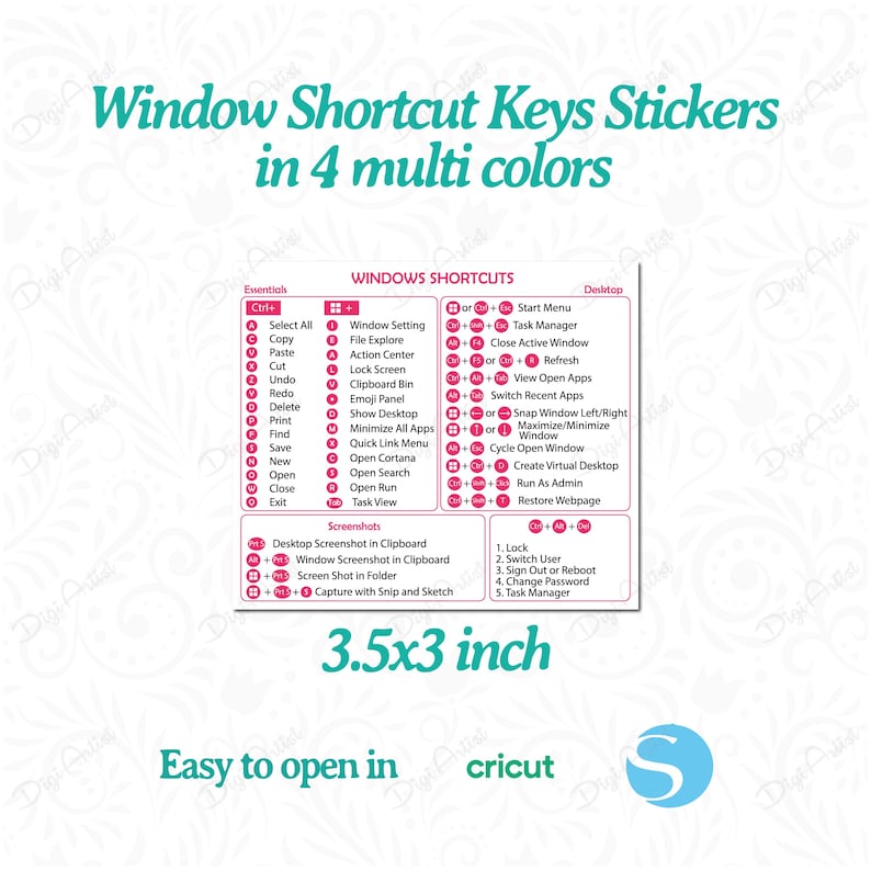 Window Shortcut Stickers by Digiartist Store, Pack of 4 Color Shortcuts ...