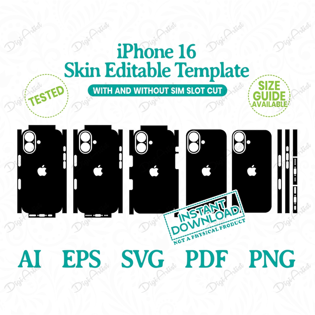 IPhone 16 Skin Editable Template by Digiartist Store, Apple iPhone 16 ...