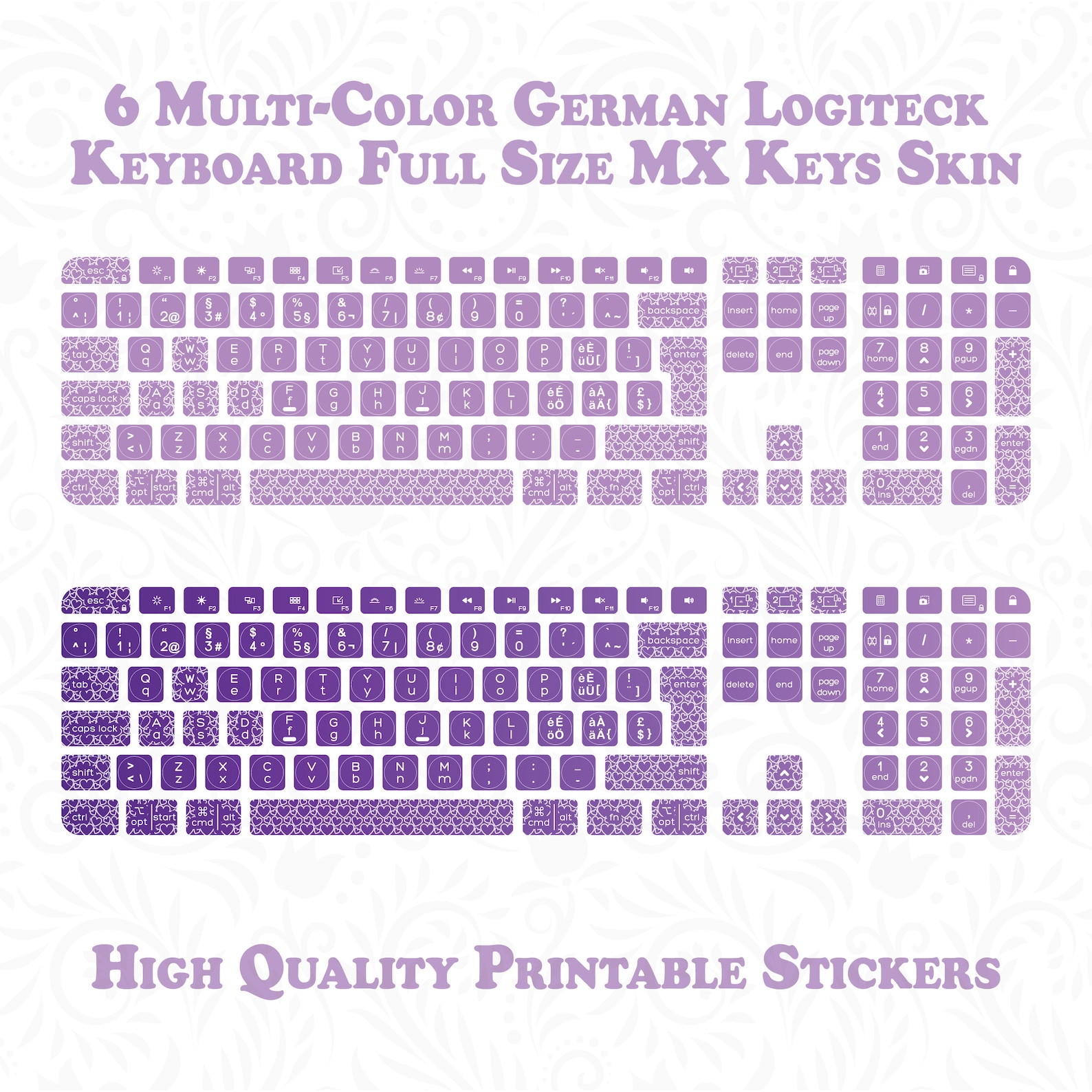 German Logitech Keyboard Full Size MX Keys Keyboard Stickers - Set of 6 ...