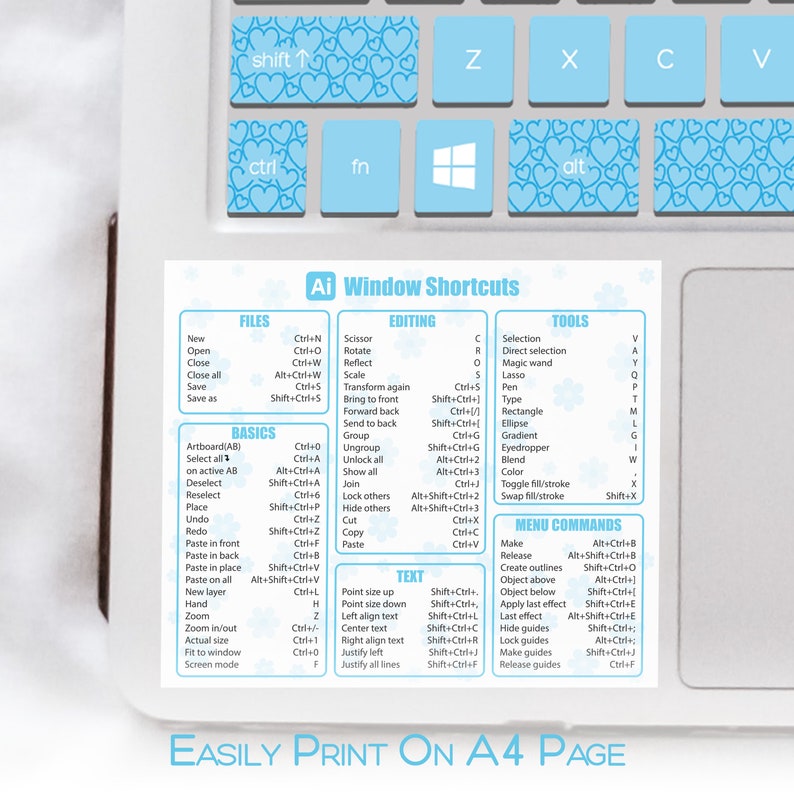 Window Illustrator Shortcut Stickers in 3 Multi-color Cute Keyboard ...