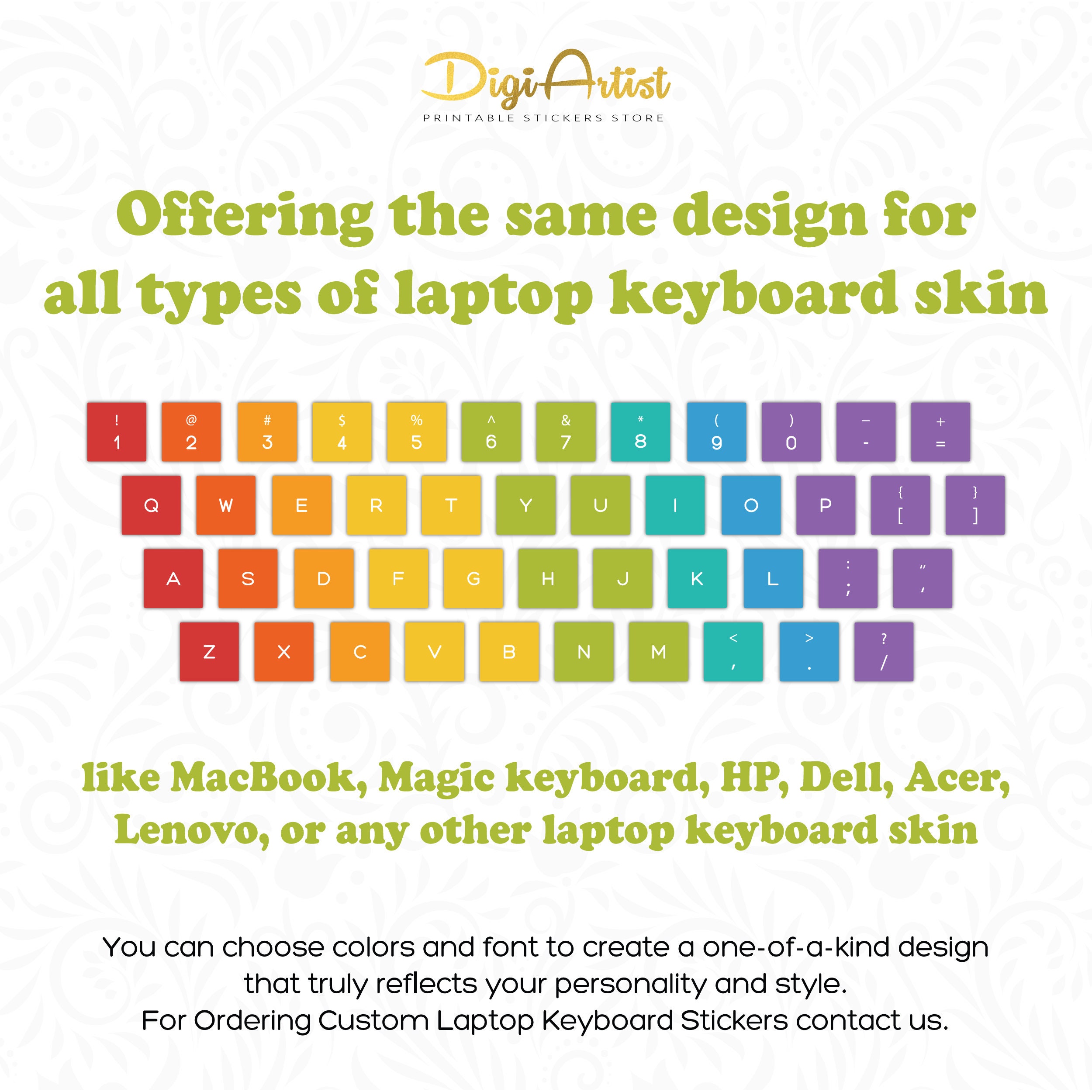 Typing Practice Cute Keyboard Stickers in 4 Muti-color 1.5cm Key ...