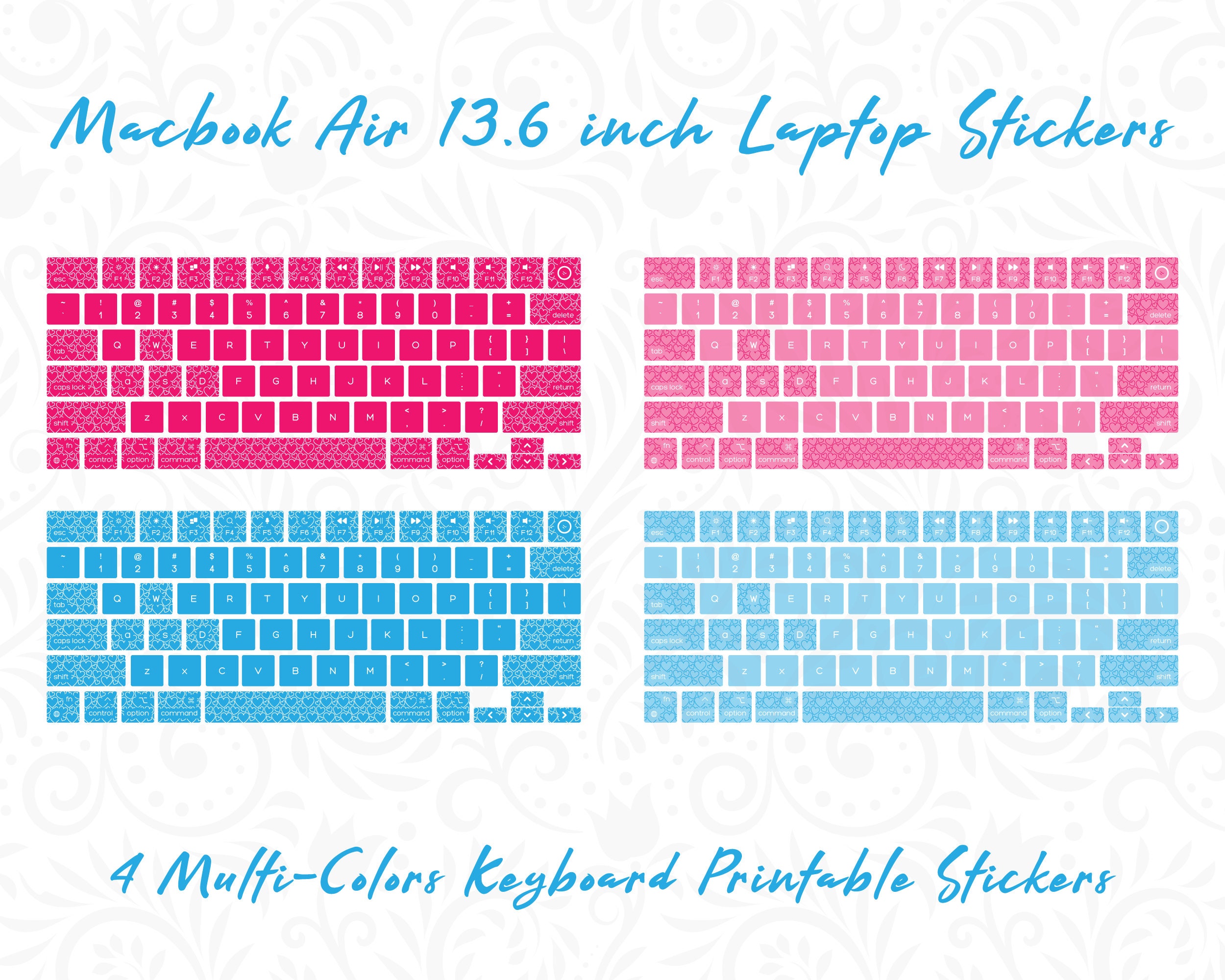 Keyboard Printable Stickers, MacBook 13.6 Inch Laptop Decal Clipart ...