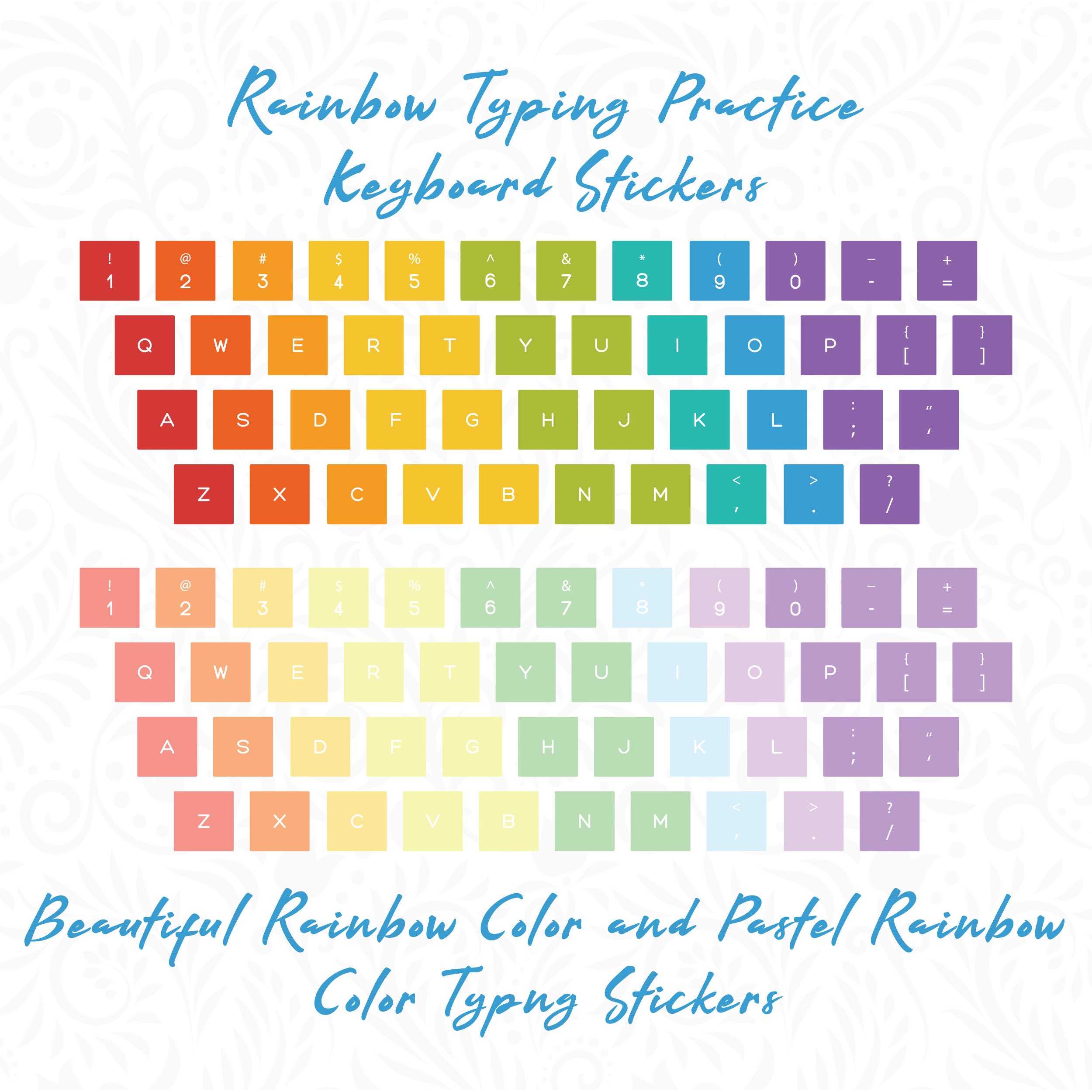 Typing Practice Cute Keyboard Stickers in 4 Muti-color 1.5cm Key ...