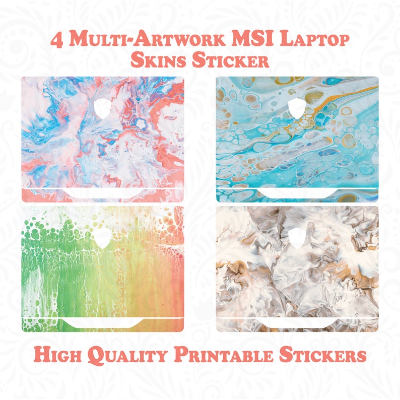 Watercolor MSI Laptop Skins Set of 4 Multi-artwork MSI Raider Laptop ...